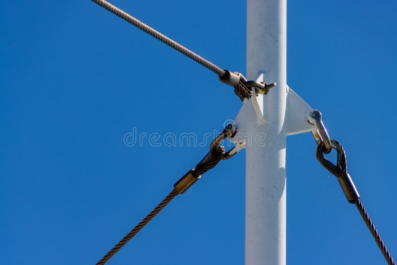Metal Pole with Three Steel Cables Attached for Stability Stock Image ...