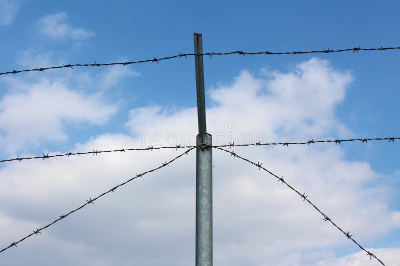 Metal Post With Barbed Wire Stock Photo - Image of multiple, post ...