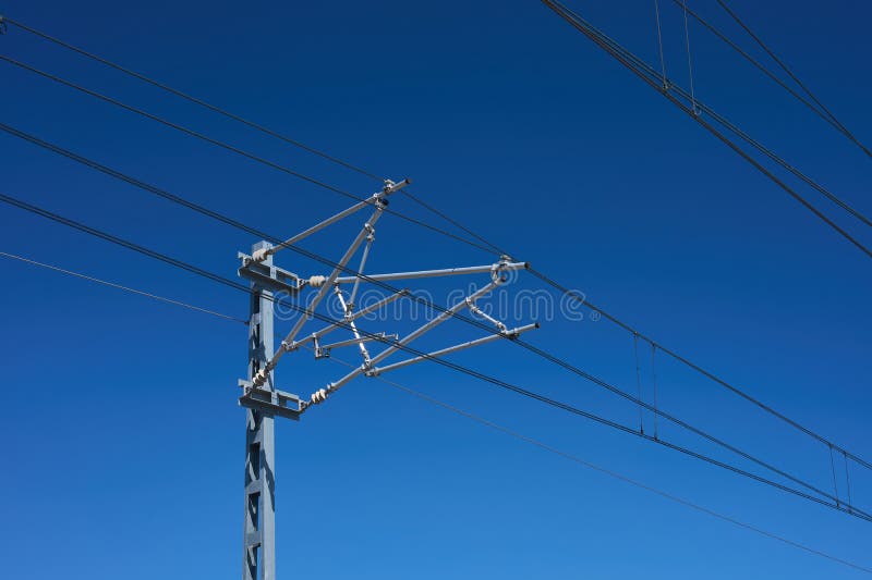 Metal Post of the Catenary of a Railroad Track Stock Photo - Image of ...