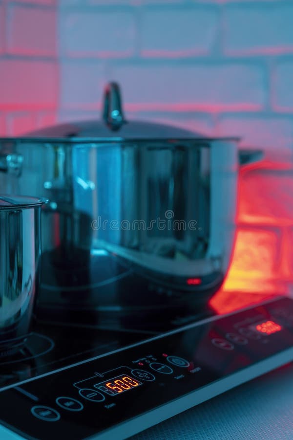 Metal Pot on Induction Hob in Modern Kitchen Stock Image - Image of ...