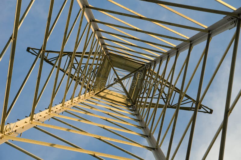 Metal Power Post View from Below Against a Sky with Clouds Stock Image ...