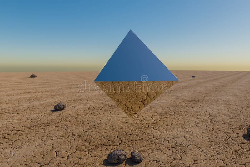 Single Metal Prism Pyramid Cube Hovering in the Air in Large Empty ...