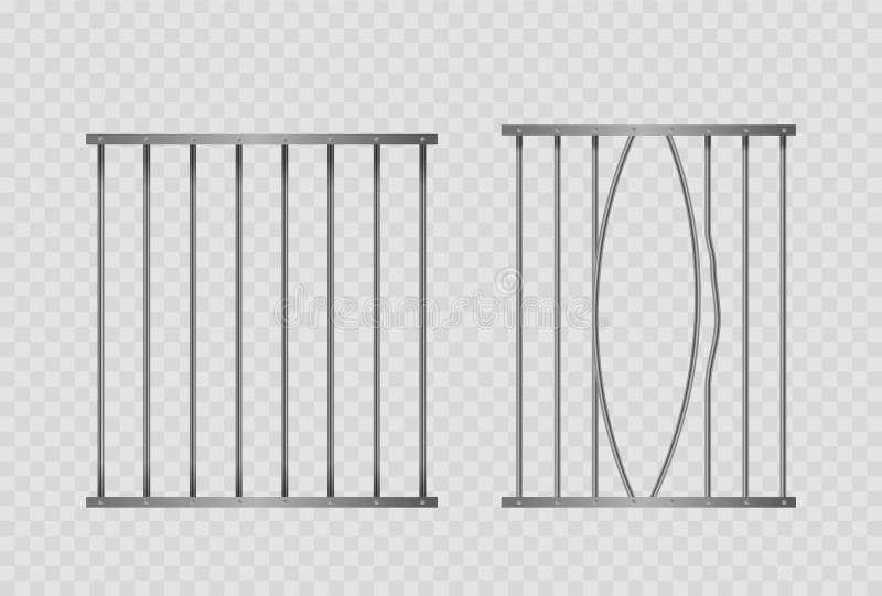 Metal Prison Bars with One Panel of Damaged, Bent Iron Bars Isolated on ...