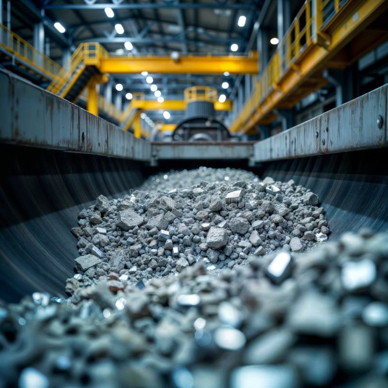 Crushed Metal Ore on Conveyor, Generative Ai Stock Illustration ...