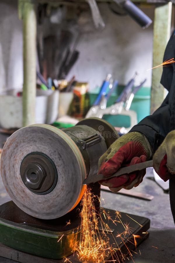 Metal Processing Ideas. Hands of Professional Fitter Man Using Metal ...