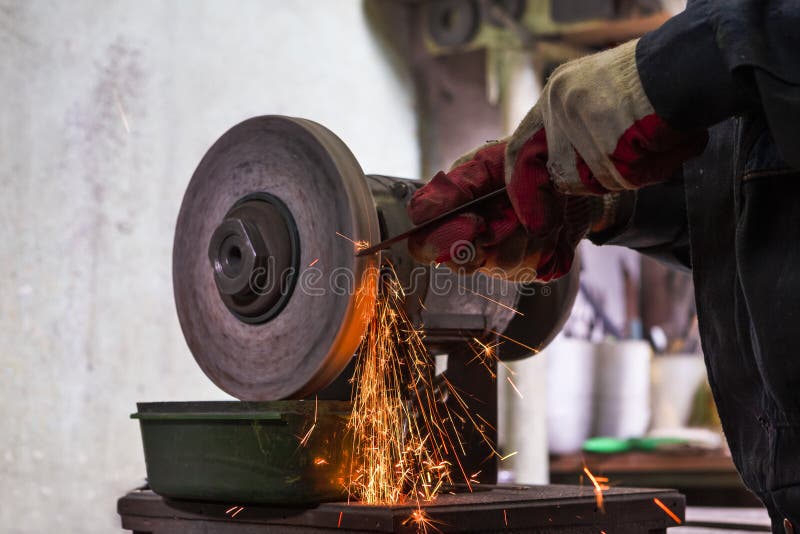 Metal Processing Ideas. Hands of Professional Fitter Man Using Metal ...