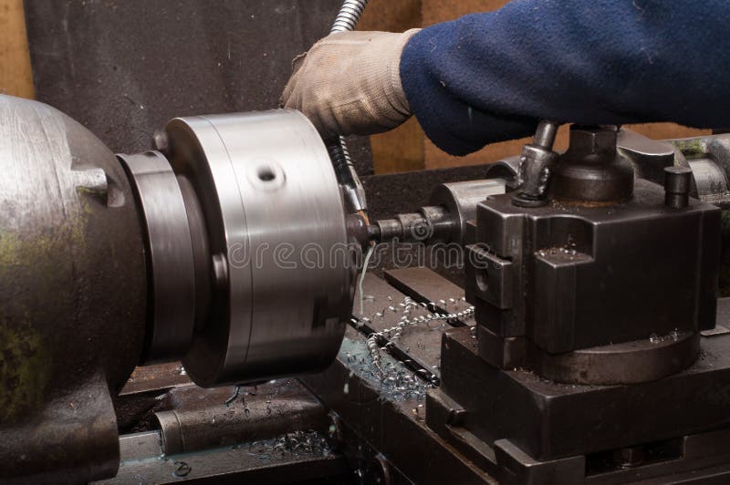 Metal Processing by Lathe Machine. Cutting Tool at Mechanical Turning ...