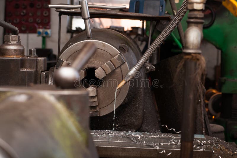 Metal Processing by Lathe Machine. Cutting Tool at Mechanical Turning ...
