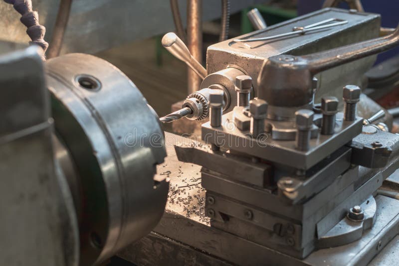 Metal Processing Process, Drilling on an Old Machine in a Metalworking ...