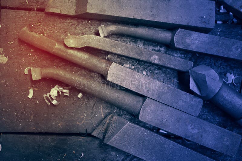 Metal Processing Tools, Blue Background Image with Orange Flare Stock ...