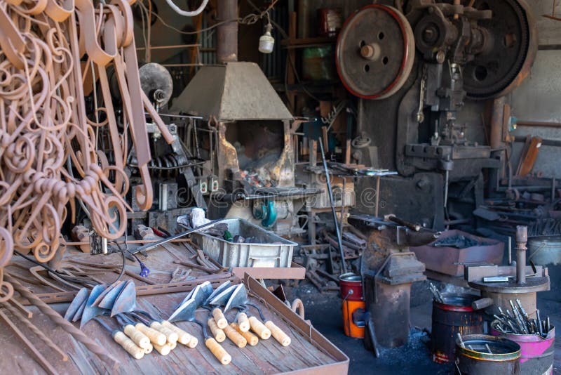 Workplace of a blacksmith stock photo. Image of tools - 46529696