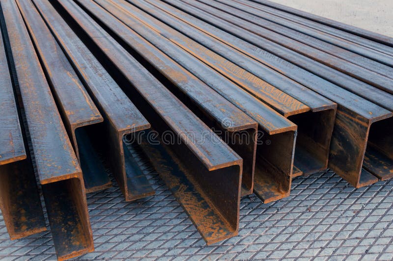 Metal Profile Beam in Packs at the Construction Site. Material for ...