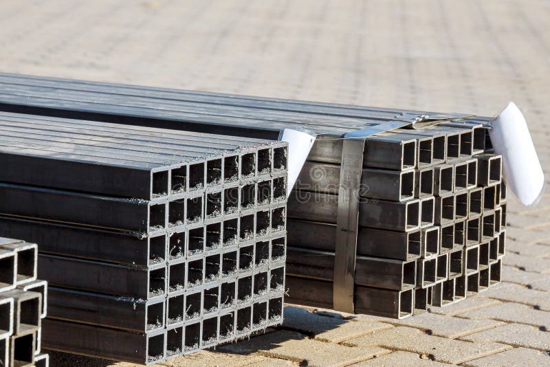 Metal Profile Pipe of Rectangular Cross Section in Packs Stock Photo ...