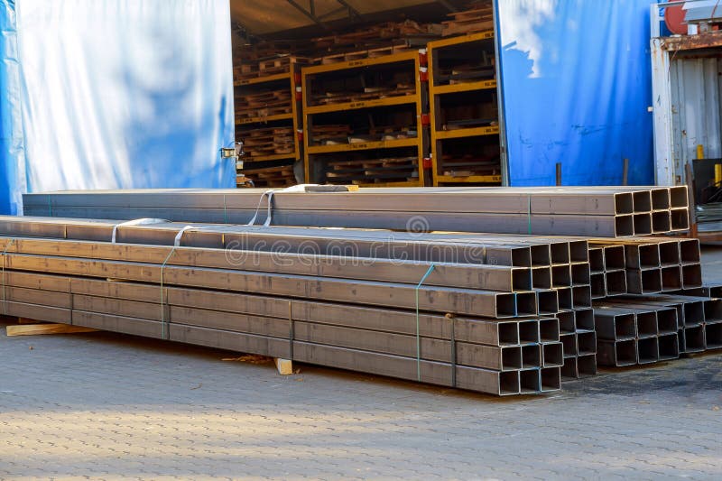 Metal Profile Pipe of Rectangular Cross Section in Packs Stock Image ...