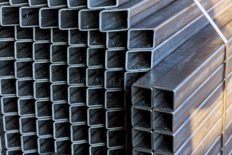 Metal Profile Pipe of Rectangular Cross Section in Packs Stock Photo ...