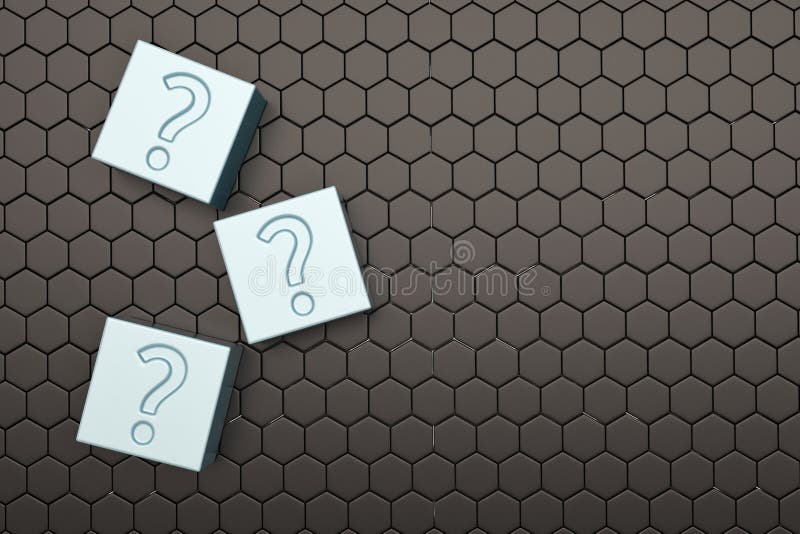 Metal Question Mark on Black Hexagon Grid. 3D Illustration Stock ...