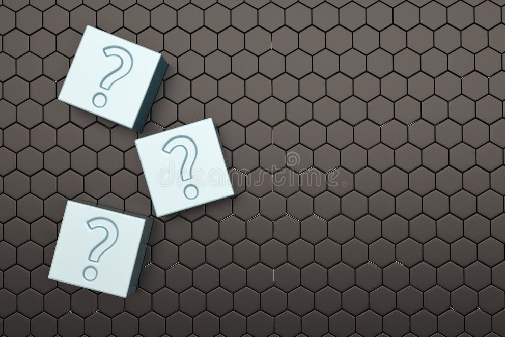 Metal Question Mark on Black Hexagon Grid. 3D Illustration Stock ...