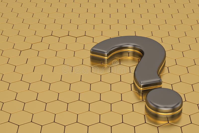Metal Question Mark on Golden Hexagon Grid. 3D Illustration Stock ...