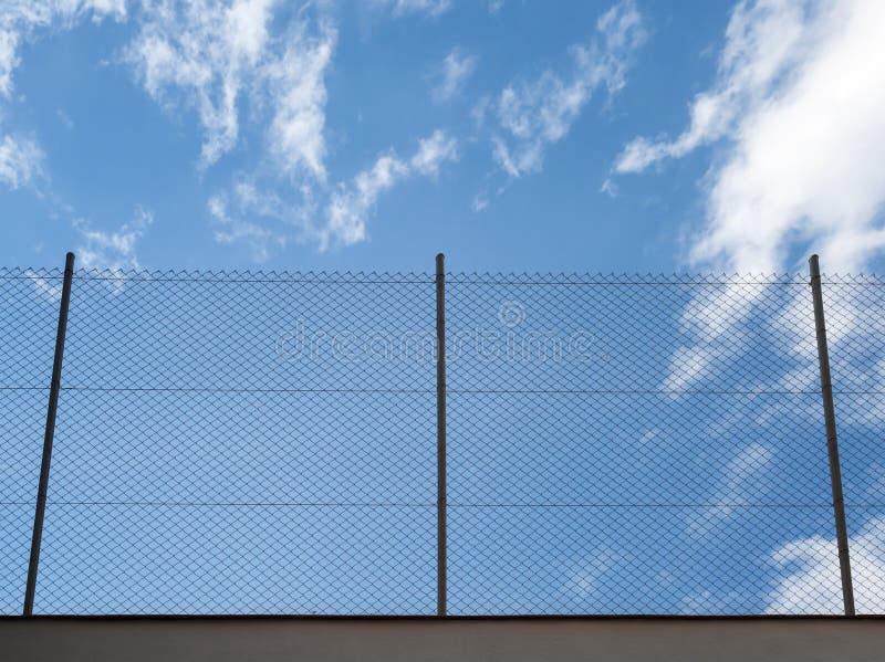 Metal Rabitz Mesh Fence Against Blue Sky Stock Photo - Image of barrier ...