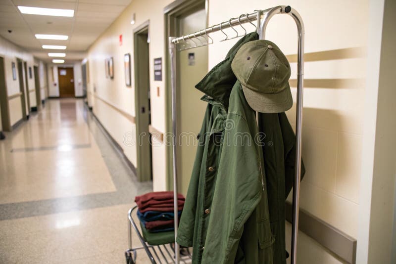 Metal Rack with Green Coat and Cap in Hallway Stock Illustration ...