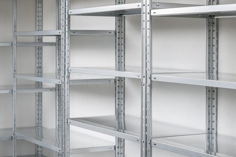 Metal Rack Shelves in a Home Garage for Goods Storage Stock Photo ...