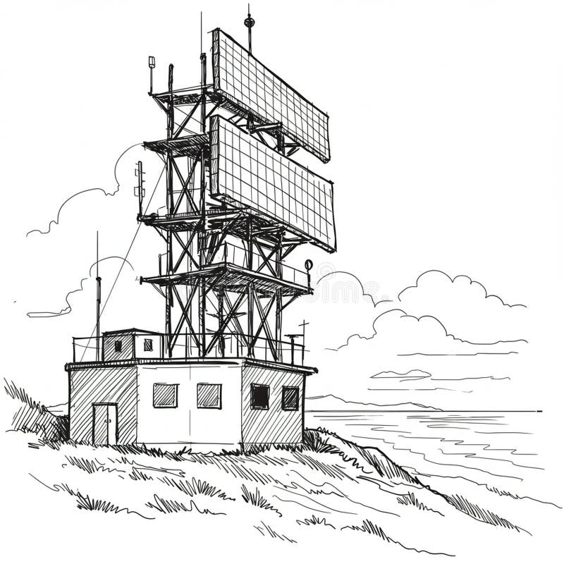 Metal Radar Tower Sketch with Two Large Rectangular Panels Supported by ...