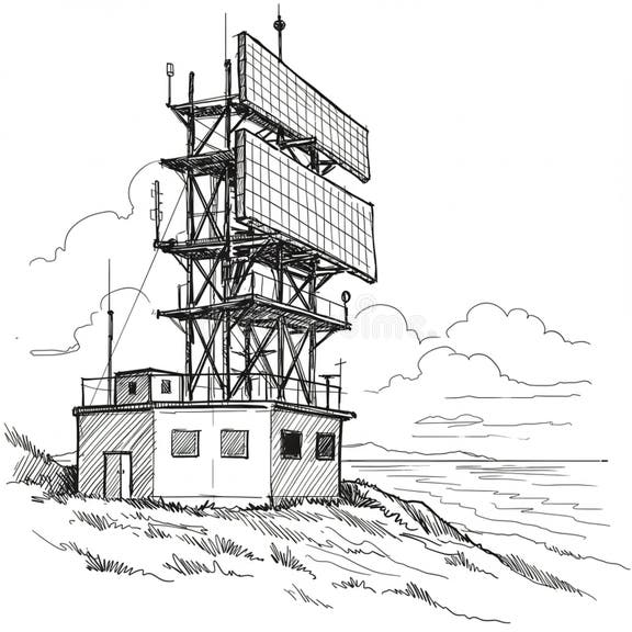 Metal Radar Tower Sketch with Two Large Rectangular Panels Supported by ...