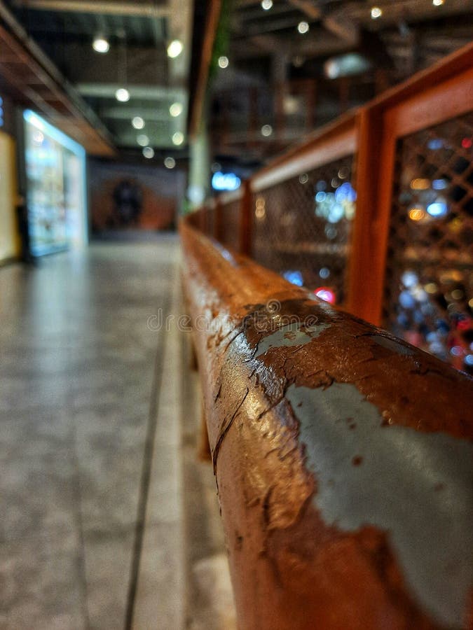 Metal Railing in Shopping Mall Stock Photo - Image of wood, railing ...