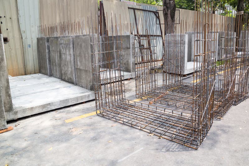 Metal Rebar and Concrete Casted Drain Blocks at Construction Sit Stock ...
