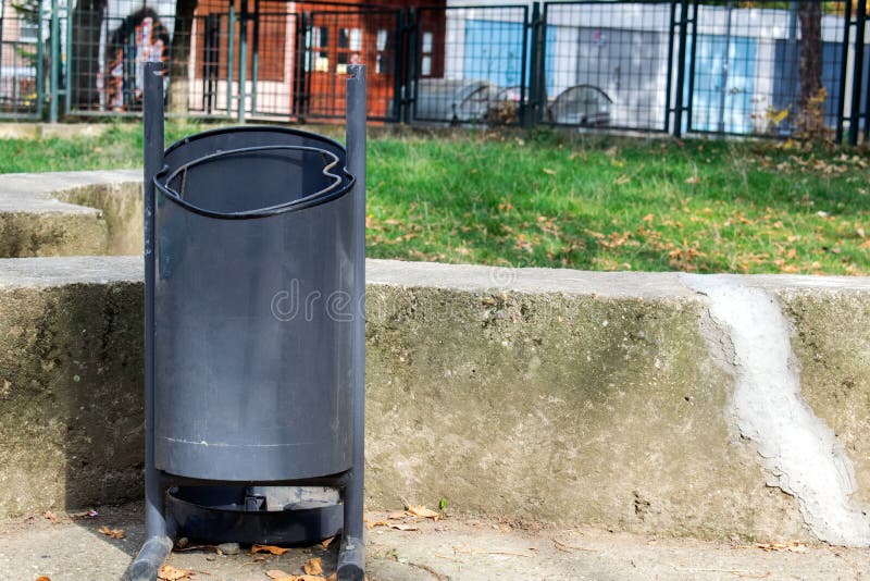 Metal Recycle Trash Bin Outside the Park. Stock Photo - Image of ...