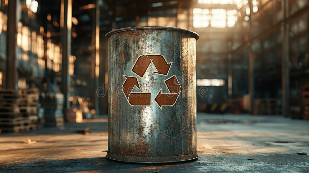 Metal Recycling Bin in an Industrial Warehouse Setting. Stock Image ...