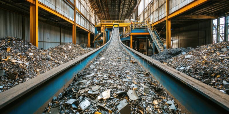 Metal Recycling Facility Showing Conveyor System Transporting Scrap ...