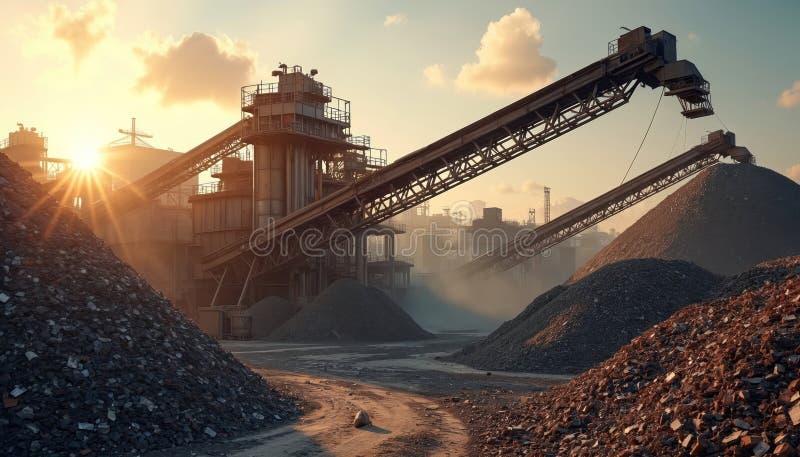 Metal Recycling Plant Sorting Scrap Metal. Massive Conveyor Belts ...