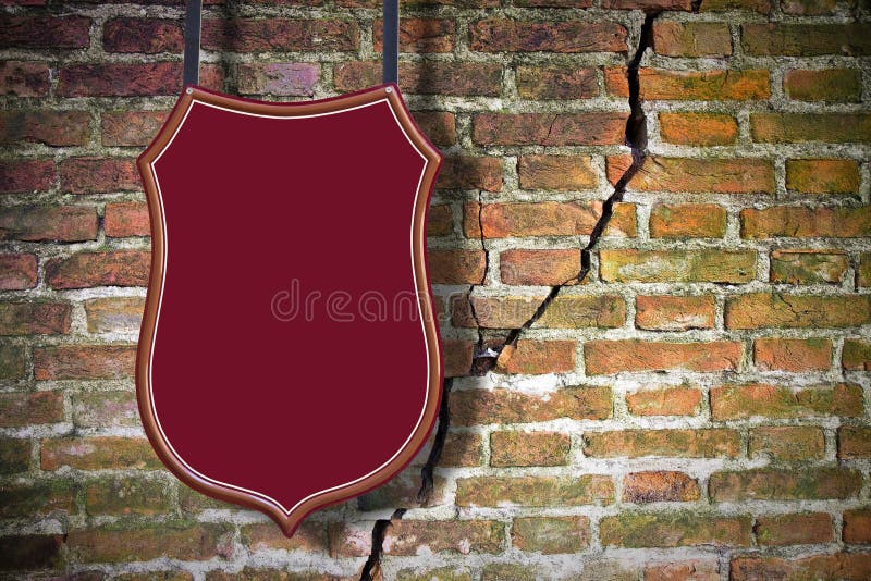 Metal Red Placard Against a Cracked Brick Wall Stock Image - Image of ...