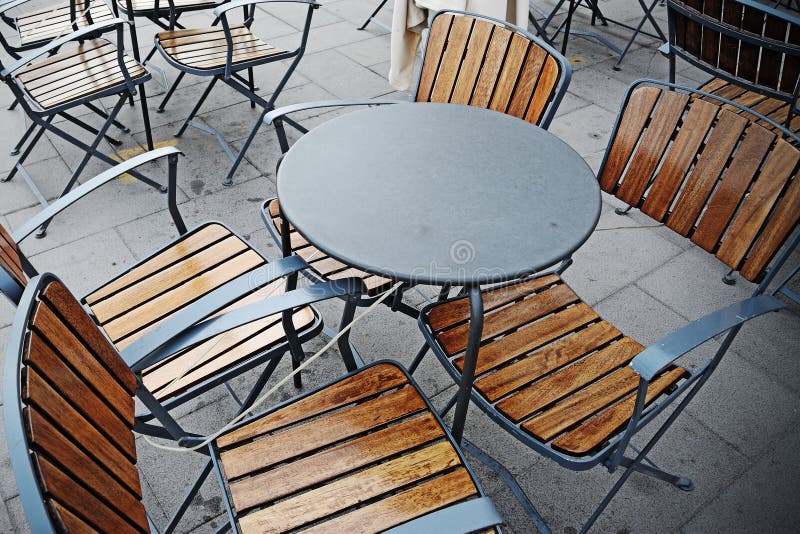 Metal Restaurant Tables and Chairs Stock Image - Image of mapping ...