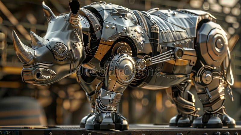 A Metal Rhino Statue on a Table with Other Objects, AI Stock Photo ...