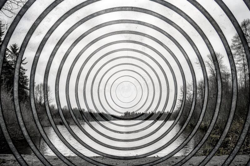Metal Rings, Forest, Lake View, Radial Perspective Stock Illustration ...
