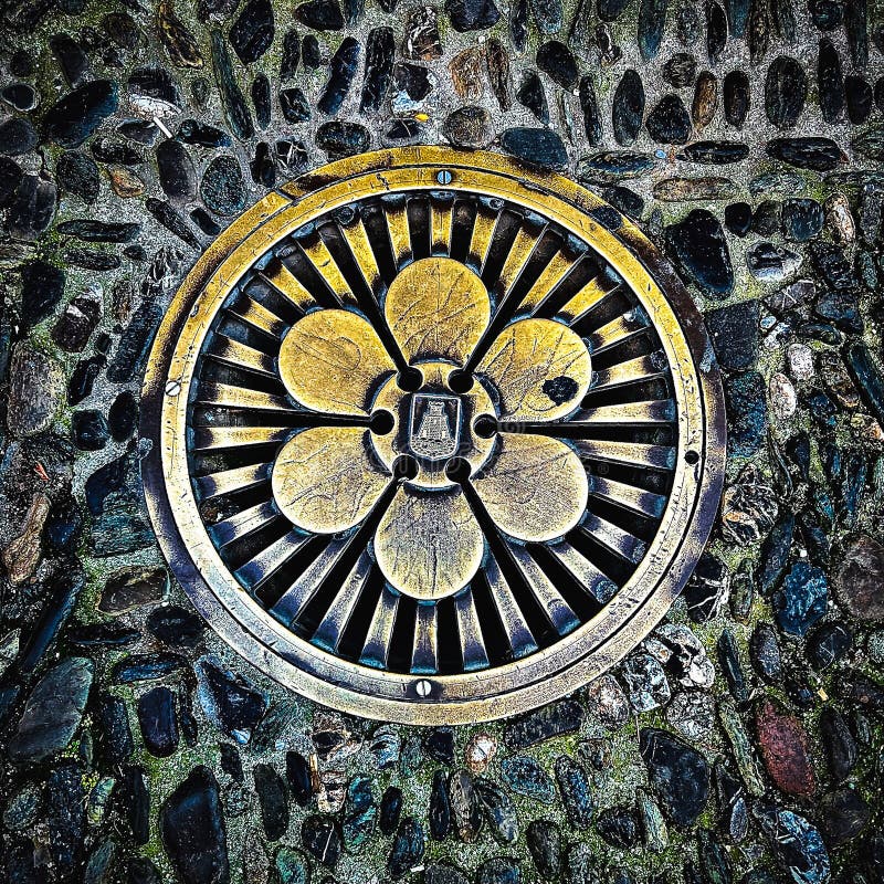 Road Hatch in the Form of Compass Stock Photo - Image of drain, masonry ...