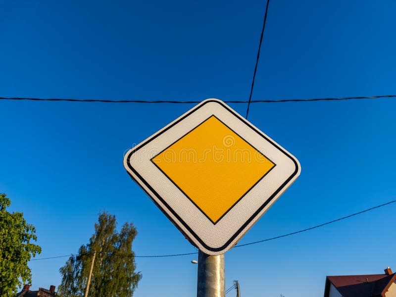 Metal Road Sign (Rectangular White with Yellow Square) "Main Rod" on ...
