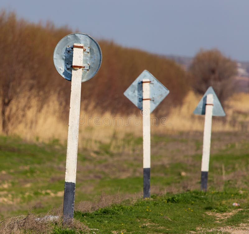 Metal Road Sign Stands Near the Road Stock Photo - Image of road, metal ...
