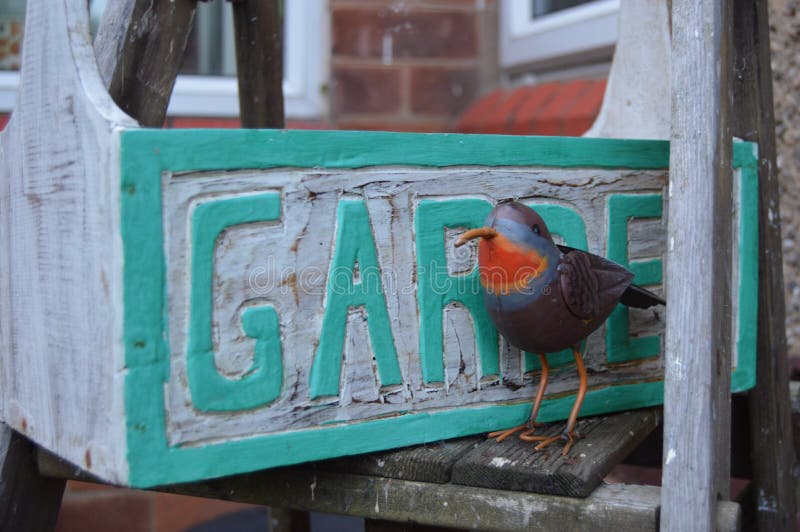 Metal Robin Garden Toolbox stock photo. Image of robin - 93502754
