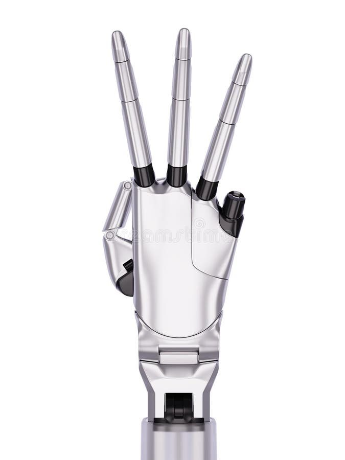 Metal Robotic Hand Number Three Gesturing 3d Illustration Concept Stock ...