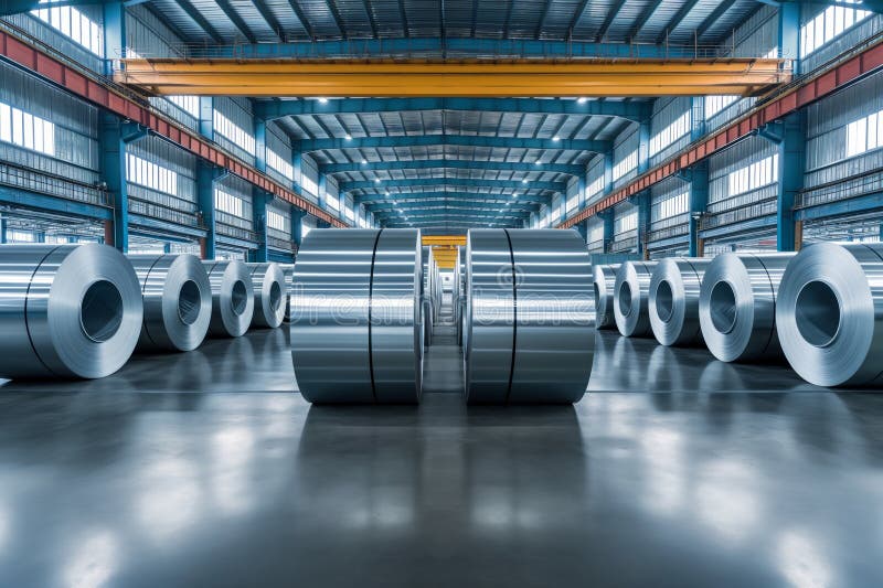Metal Rolled Products on a Large Warehouse Stock Illustration ...