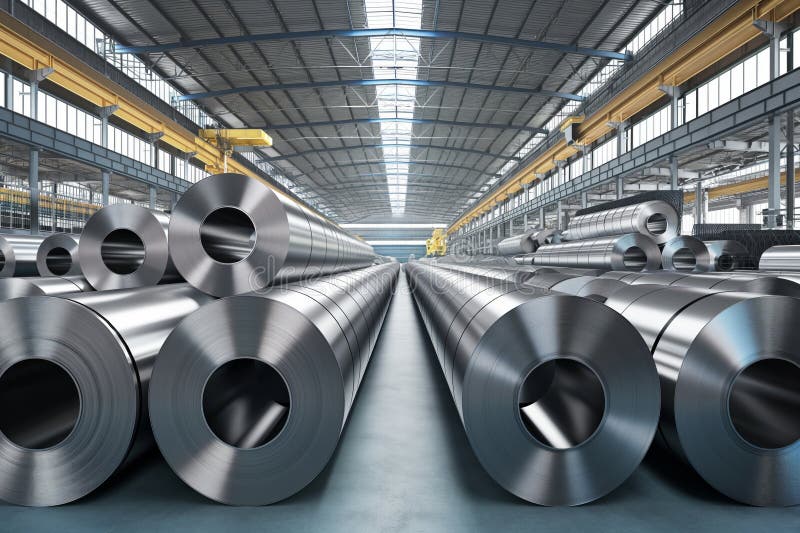 Metal Rolled Products on a Large Warehouse Stock Illustration ...