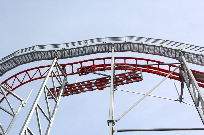 Metal Roller Coaster Close Up with Red Rails Stock Photo - Image of ...