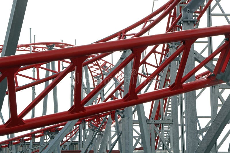 Metal Roller Coaster Close Up with Red Rails Stock Photo - Image of ...