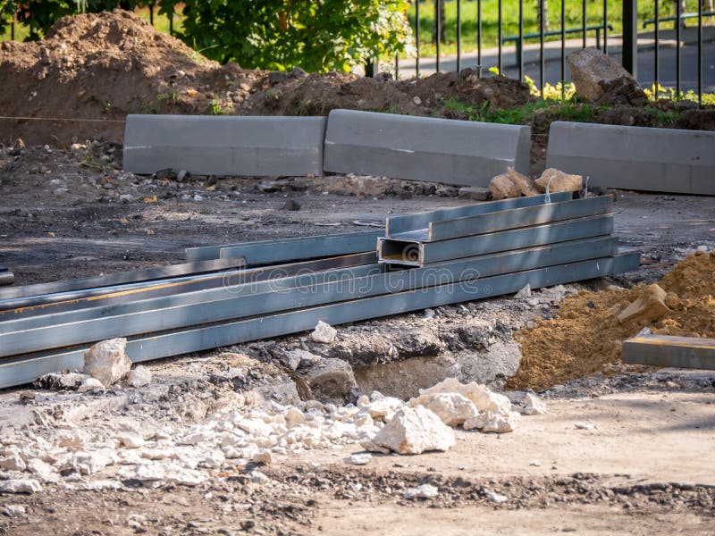 Metal Rolling on the Ground. Parts of the Metal Structures Stock Image ...