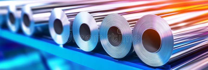 Metal Rolls Industrial Closeup of Shiny Metal Rolls in a Warehouse ...