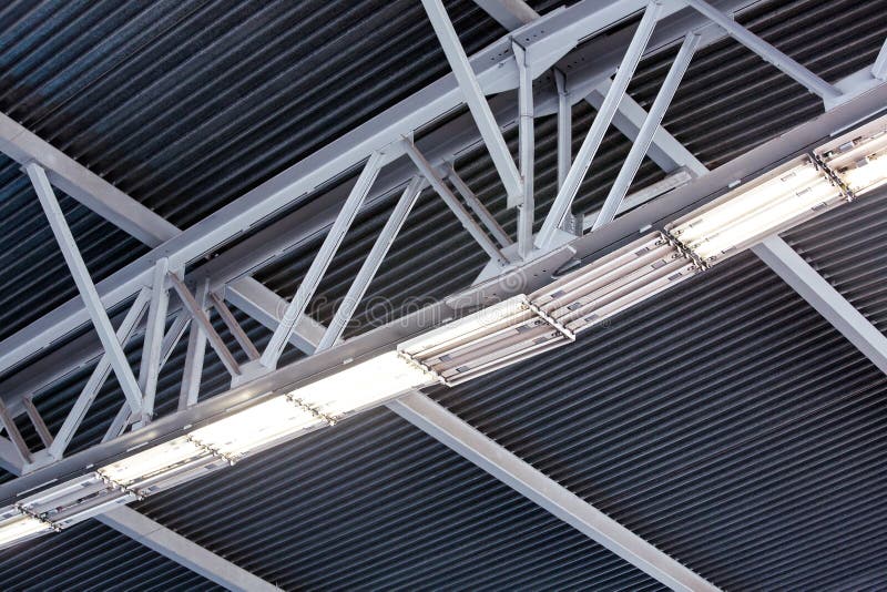 Ceiling of Industrial Building. Metal Structure of Warehouse Roof Stock ...