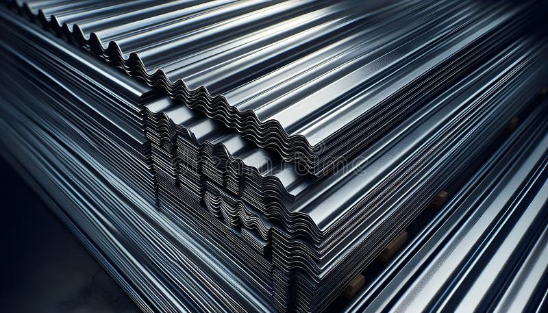 Metal Roofing Sheets with Corrugated Texture Stacked in Organized Rows ...